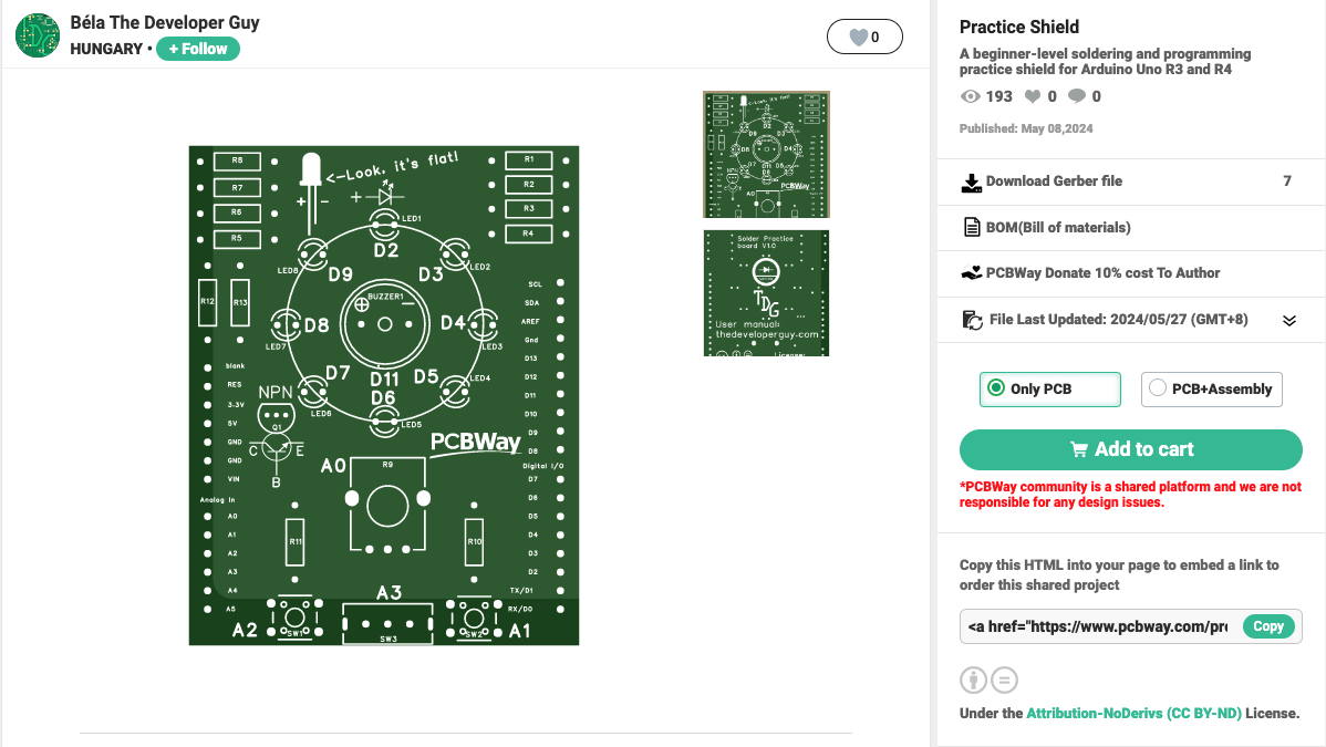 Arduino solder practice board - learn coding and soldering